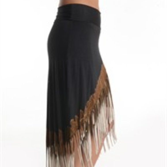 T Party Fashion | Skirts | T Party Black Brown Tan Fringe Rodeo Skirt ...